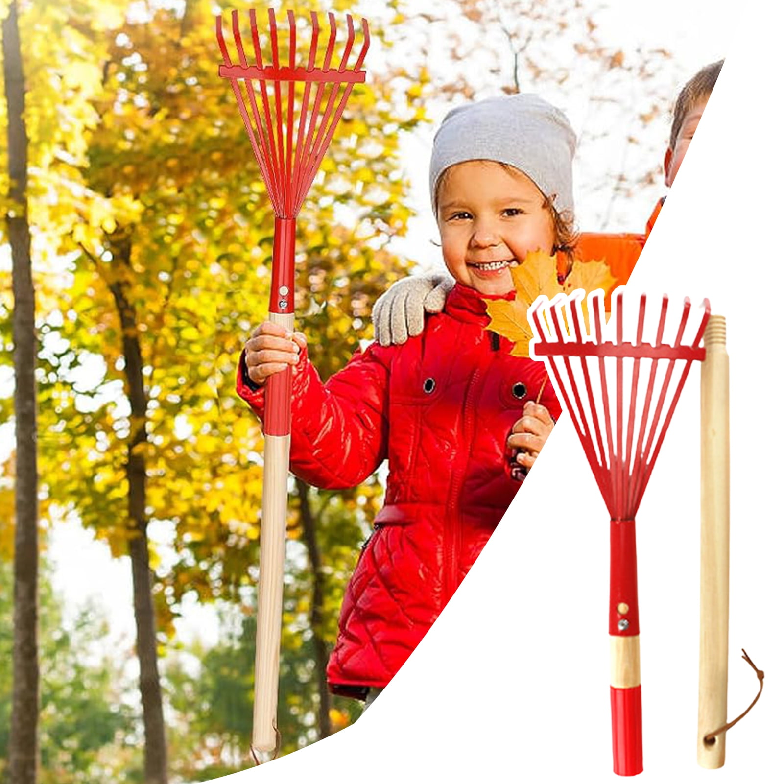 lsiaeian Kids Rake with Hardwood Handle Kids Size Lightweight Garden Lawn Rake for Leaves Yard Tools with Vibrant Red Heads Great for Kids Garden Tools Gifts 28 Walmart