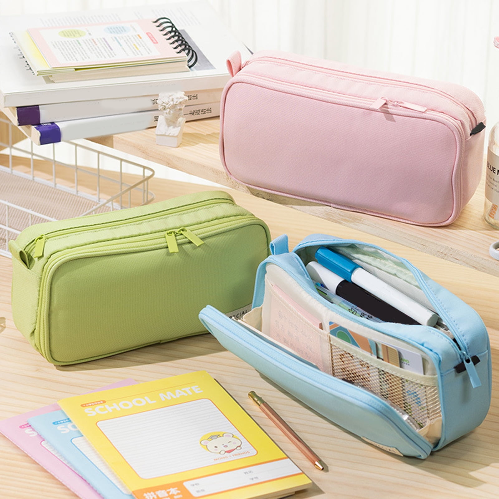 lsiaeian Pencil Case Large Capacity Double Layer Stationery Bag Zipper ...