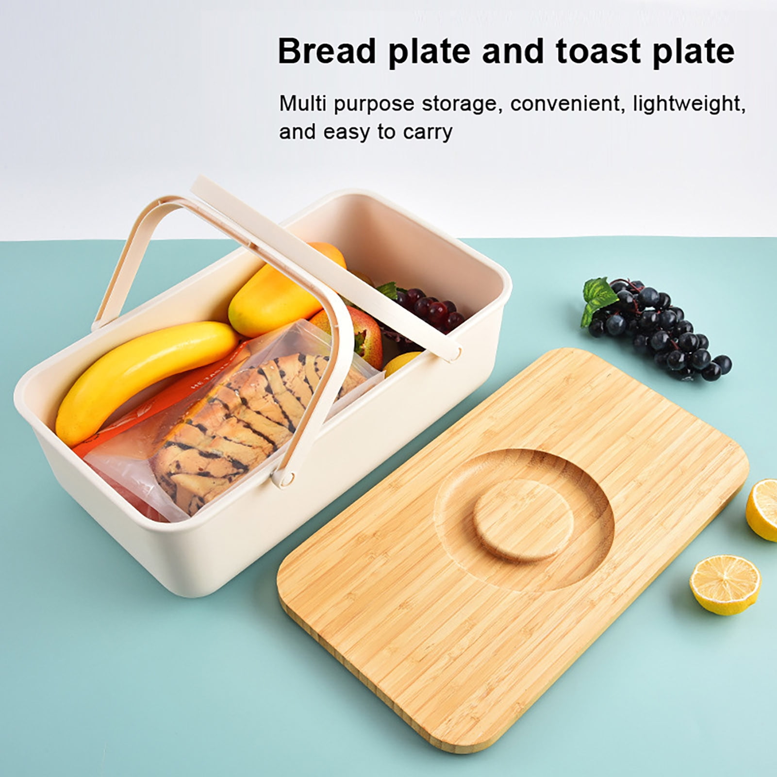 lsiaeian Portable Bread Box with Wood Cutting Board Lid Handle Food ...