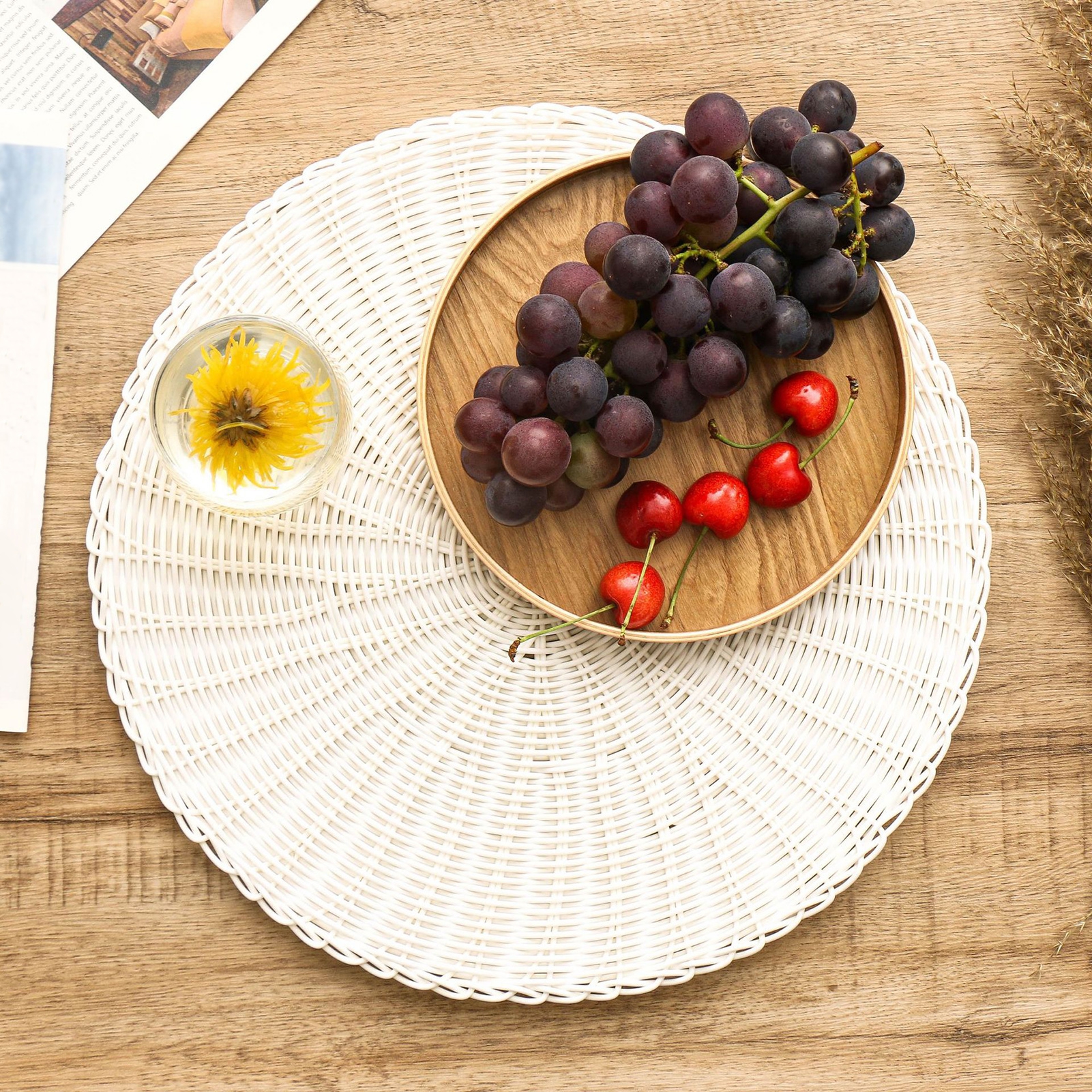 lsiaeian Round Woven Placemats, Natural Water Hyacinth Place mats ...