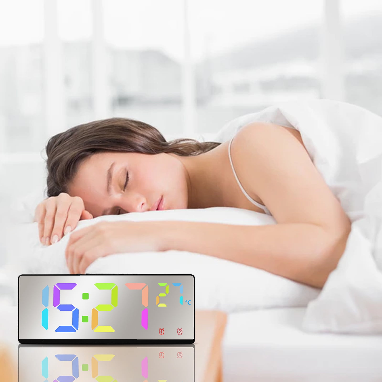 lulshou Digital Alarm Clock LED Color Screen and Mirror Clocks Large ...