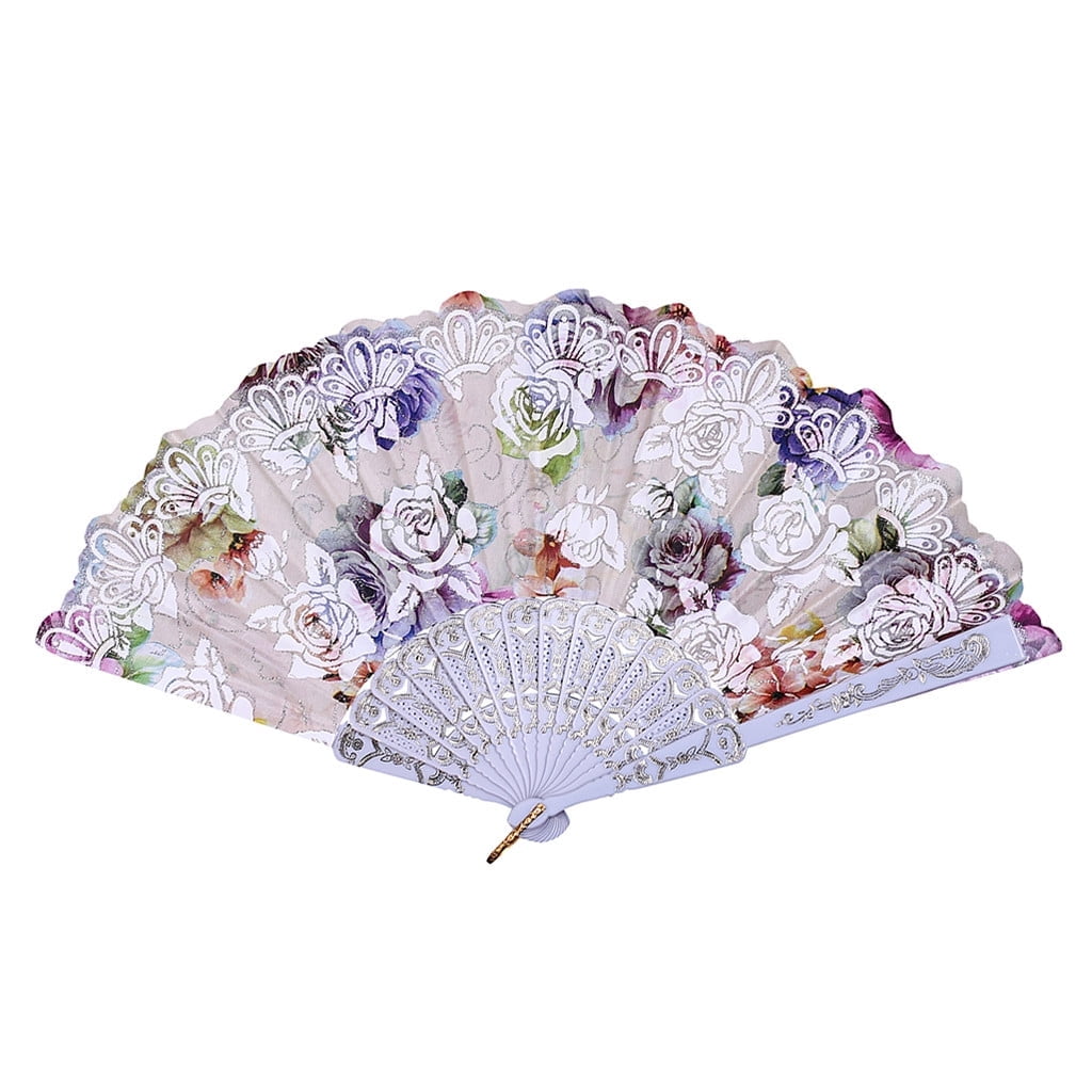lulshou Hand Fans for Women Foldable, Dance Wedding Party Lace Silk ...