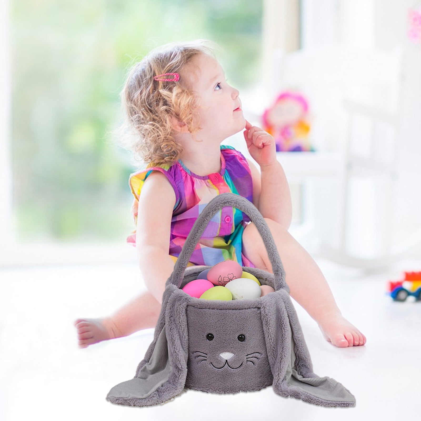 lulshou Happy Easter Plush Bunny Long Ears Bags Easter Basket Rabbit ...