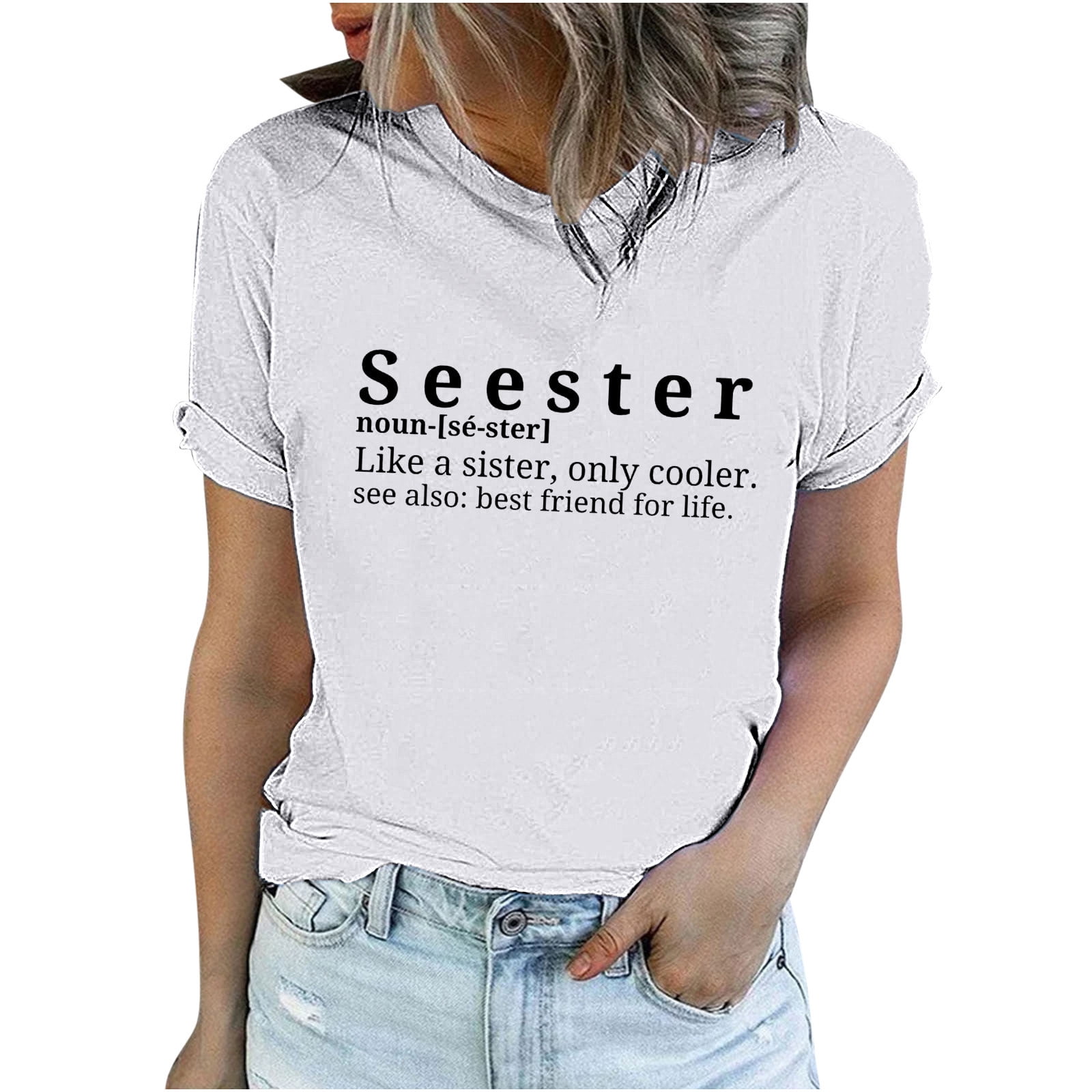 lulshou Tops for Women Trendy, Women's Round Neck Letter Print Short ...