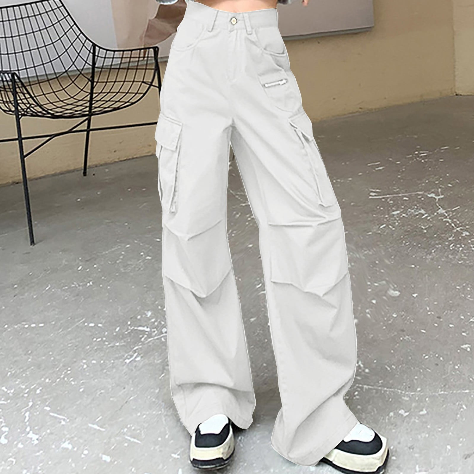 lulshou Womens Cargo Pants with Pockets Flap High Waisted Work Pants ...