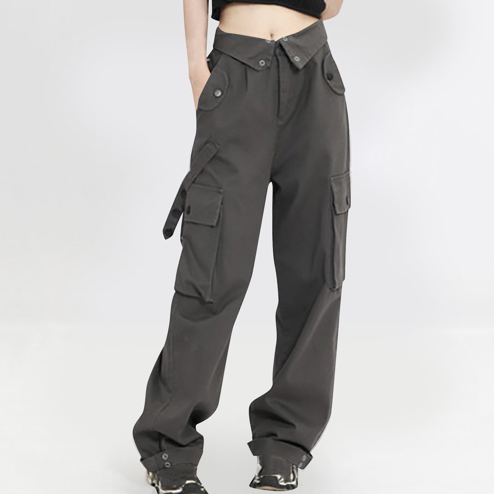lulshou Womens Cargo Pants with Pockets Flap High Waisted Work Pants ...