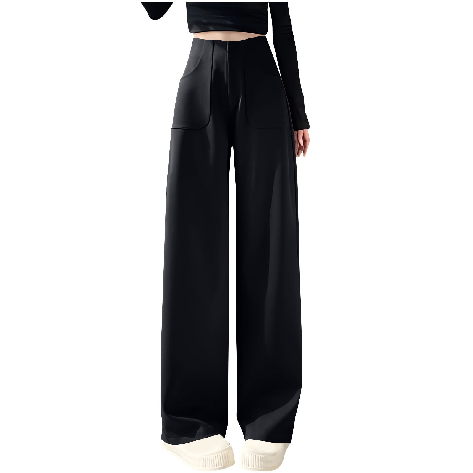lulshou Womens Dress Pants Solid Color Quick-Dry Pants Relaxed Straight-Leg Wide-Leg Trousers ...
