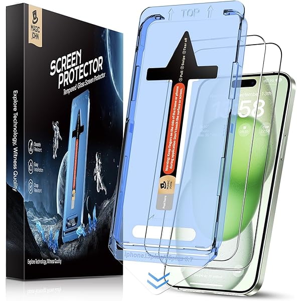 lulufa 2 Pack for iPhone 15 Plus 6.7 inch Tempered Glass Screen Protector, Auto Dust-Elimination ...