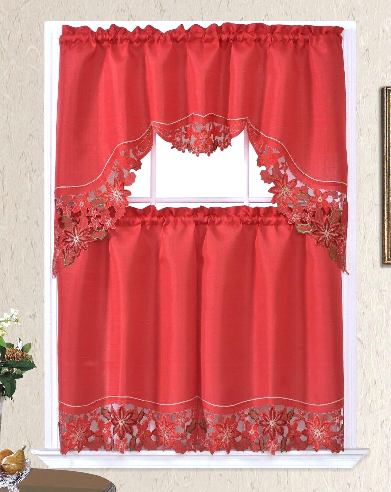 lume D' Home 3pc Kitchen Curtain Set 2 panels 36"L × 30"W + 1 Valance ...