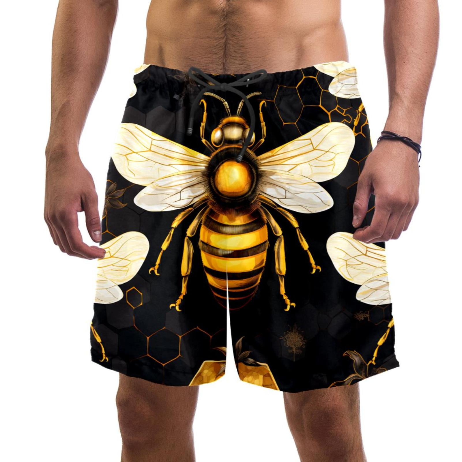 luoweisi Men's Beach Shorts Quick Dry Swim Trunks with Mesh Lining Bee ...