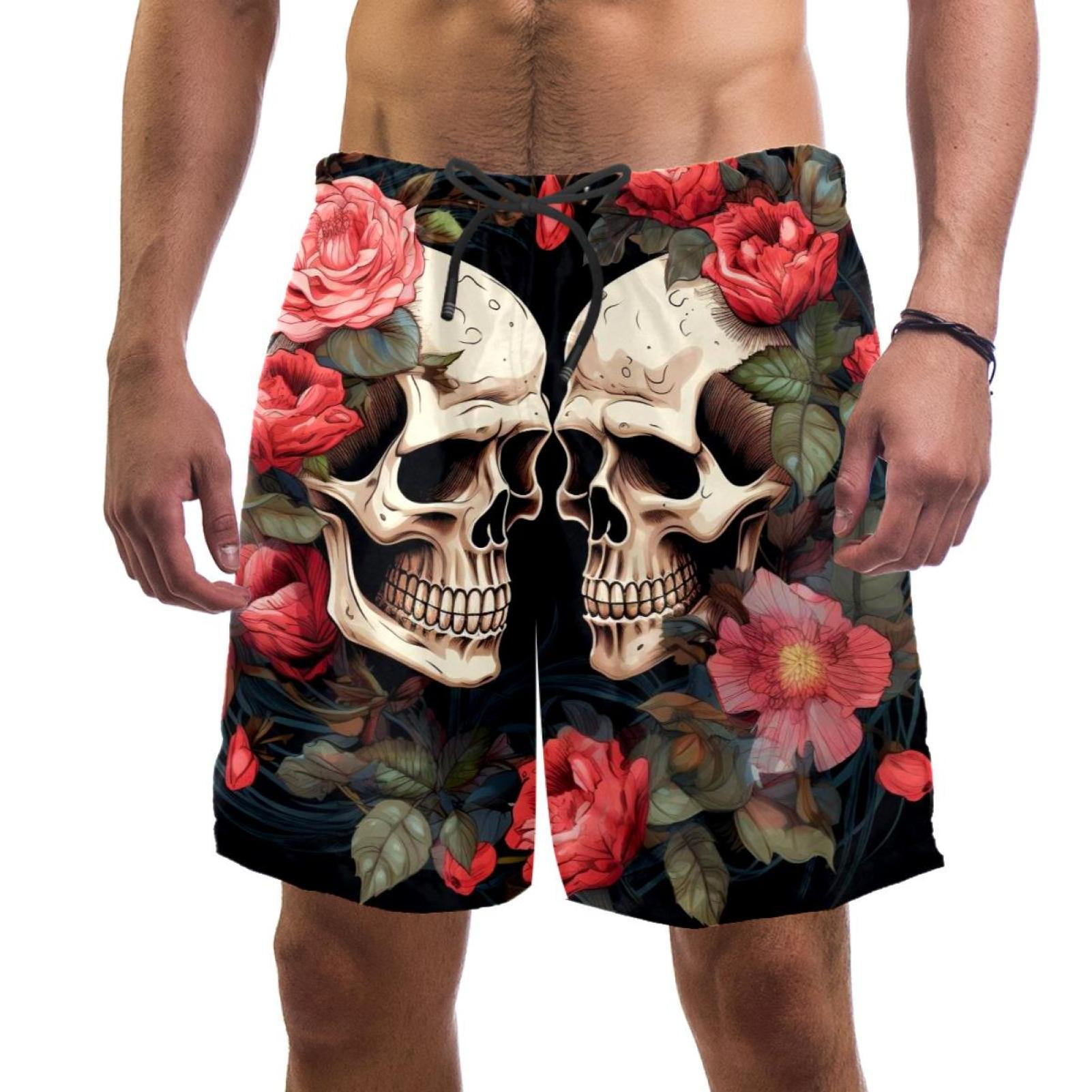 luoweisi Men's Beach Shorts Quick Dry Swim Trunks with Mesh Lining Couple Skulls S - Walmart.com