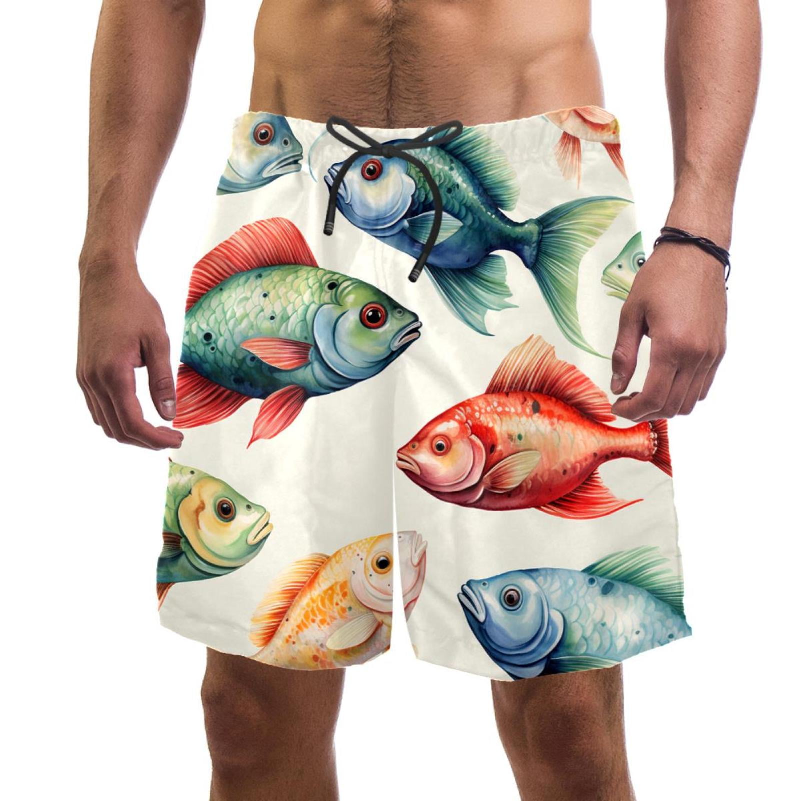luoweisi Men's Beach Shorts Quick Dry Swim Trunks with Mesh Lining Fish ...