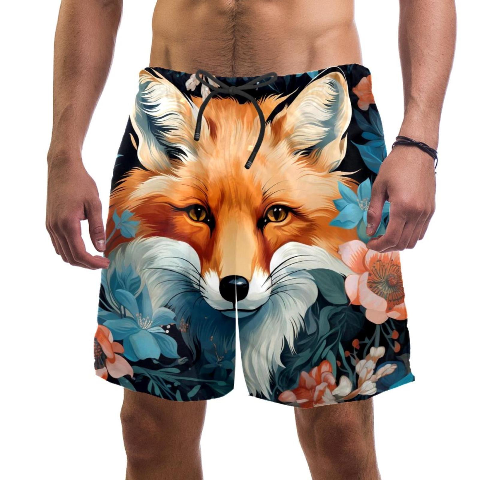 luoweisi Men's Beach Shorts Quick Dry Swim Trunks with Mesh Lining Fox ...