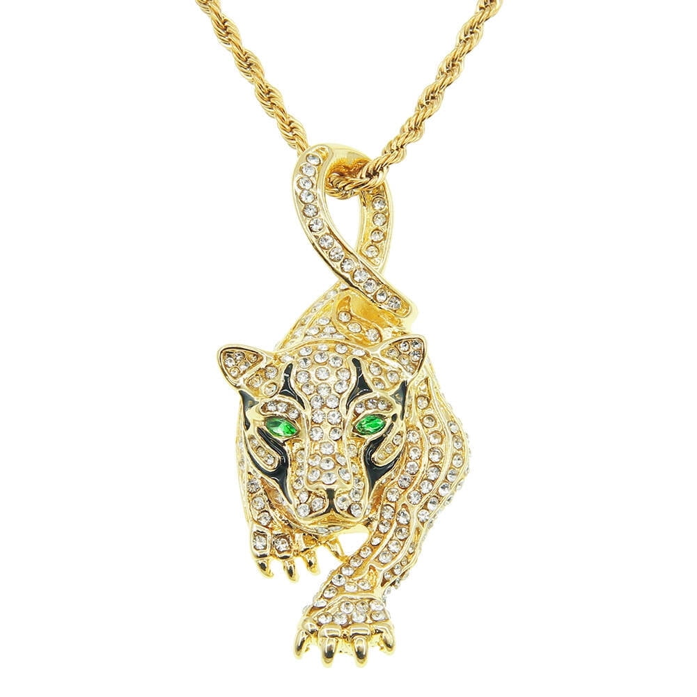 lureme Gold Lion Head Pendant Necklace, Leopard Tiger Bull Necklace ...