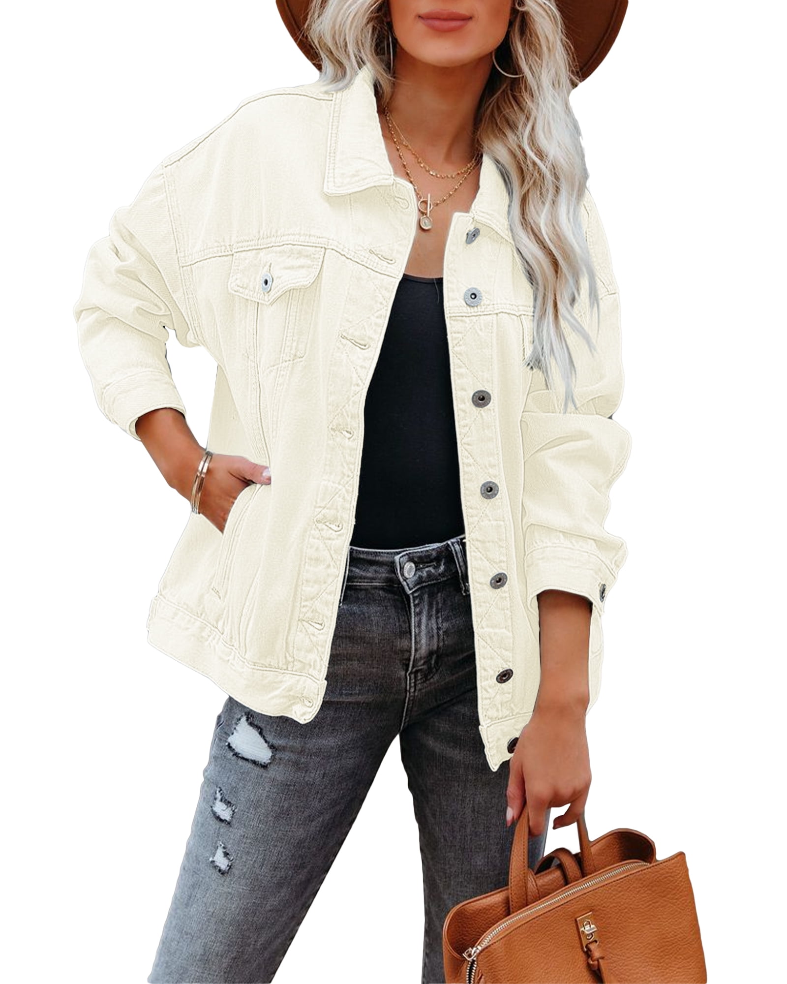 luvamia Jean Jackets for Women Fashion Oversized Button Down Denim Jacket Western Fall Shacket ...