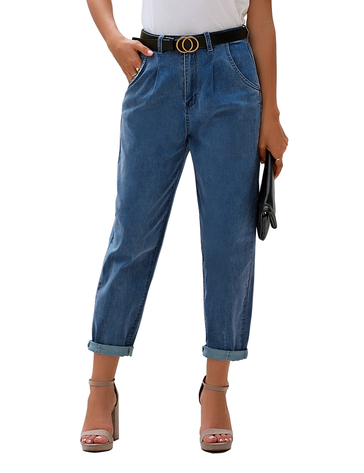 luvamia Women's High Waisted Stretchy Tapered Balloon Leg Mom Jeans ...