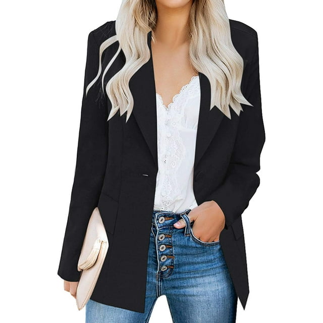 Luvamia Womens Long Sleeve Lapel Button Blazer Casual Work Office