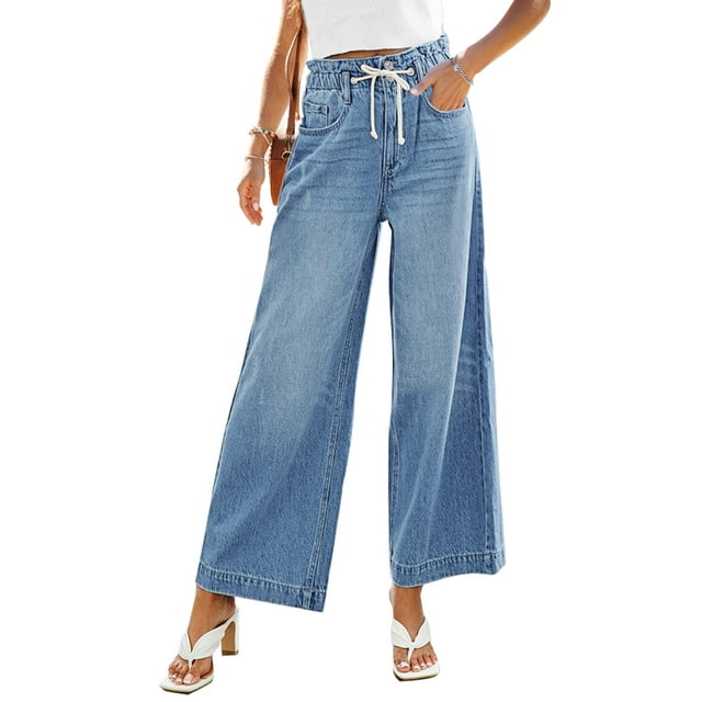 luvamia Women's Classic Denim Jeans Wide Leg Elastic High Waist ...