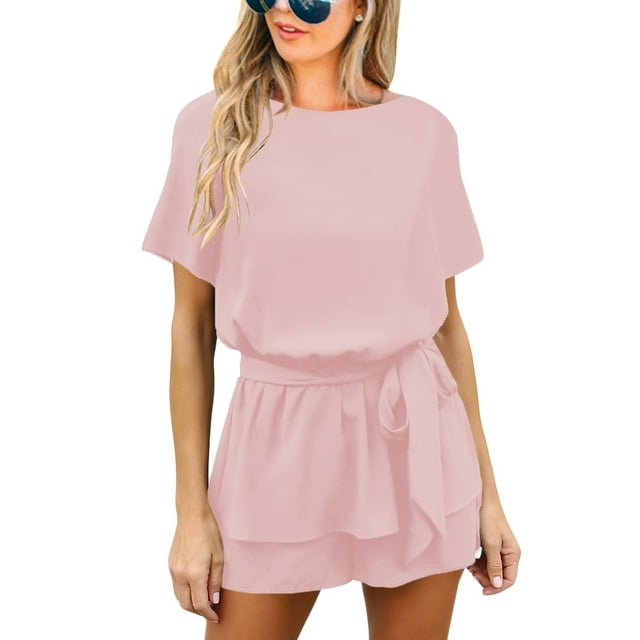 luvamia Women's Cute Layered Ruffle Hem Rompers Shorts Casual Short ...