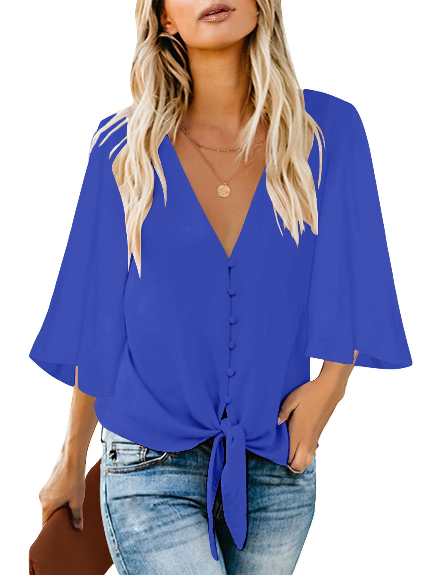 luvamia Women's Sexy Deep V Neck Blouses Casual Button Down Shirts Size ...