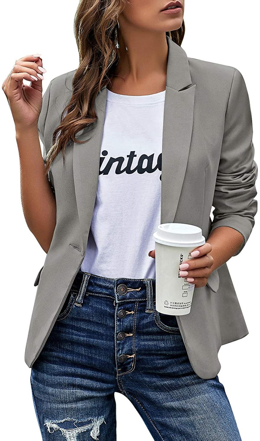 luvamia Womens Business Casual Blazer Work Office Coats Pocket Back Slit Jacket Suit, Size S-2XL ...