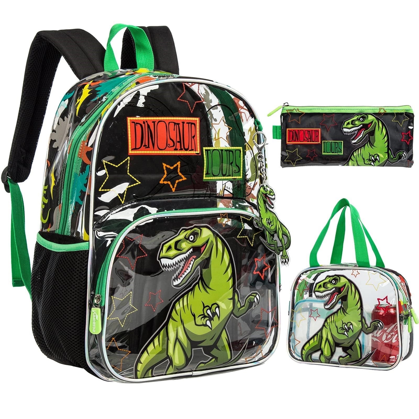 lvyH 3pcs Dinosaur Transparent Backpack Set - Clear School Bag with ...