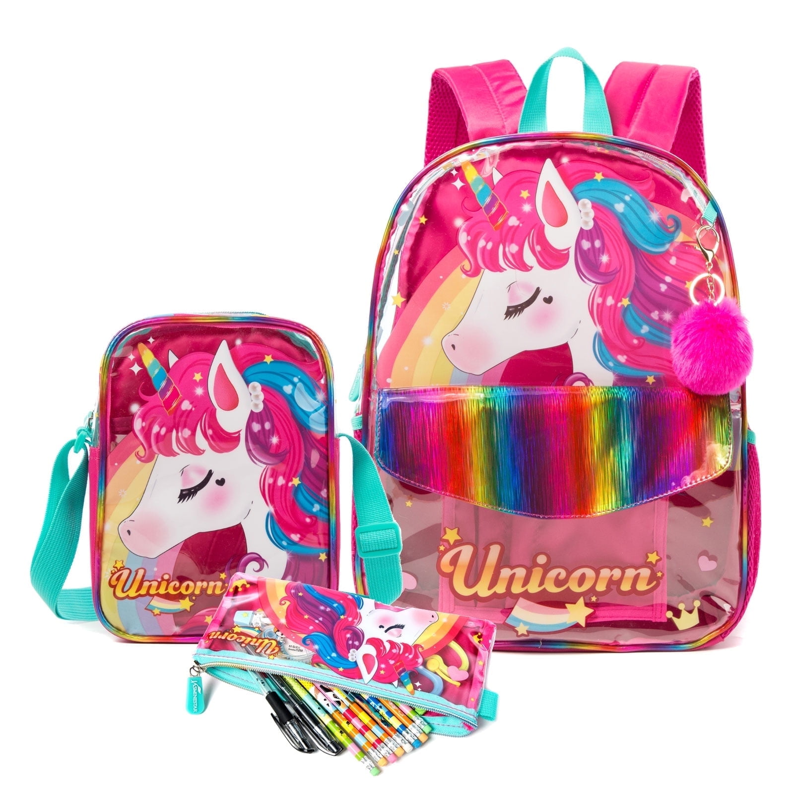 IVYH 3PCS Clear Backpack Set, Transparent PVC Backpack with Lunch Bag ...