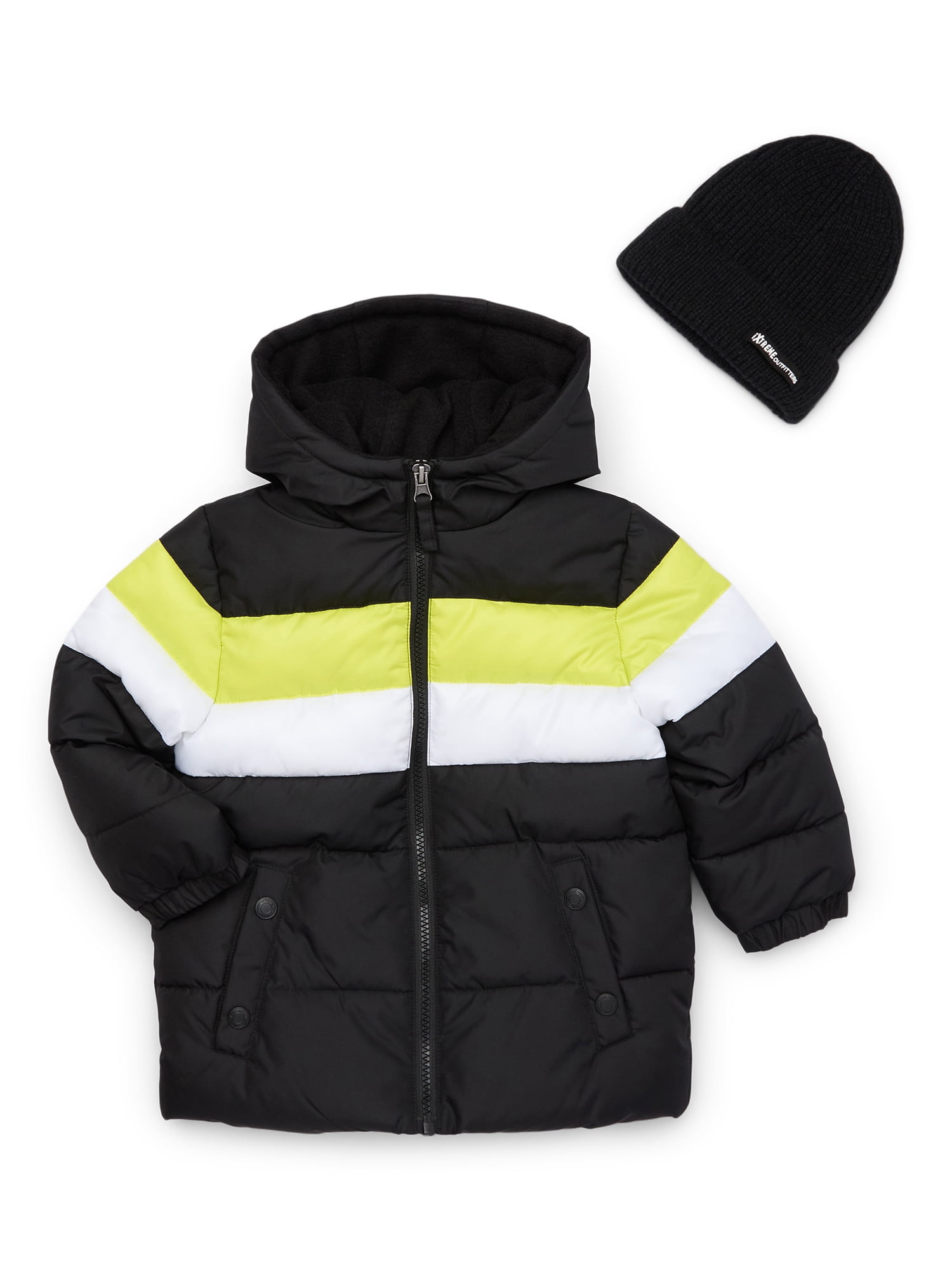 lxtreme Toddler Hooded Puffer Jacket and Beanie Set, Sizes 2T-4T ...