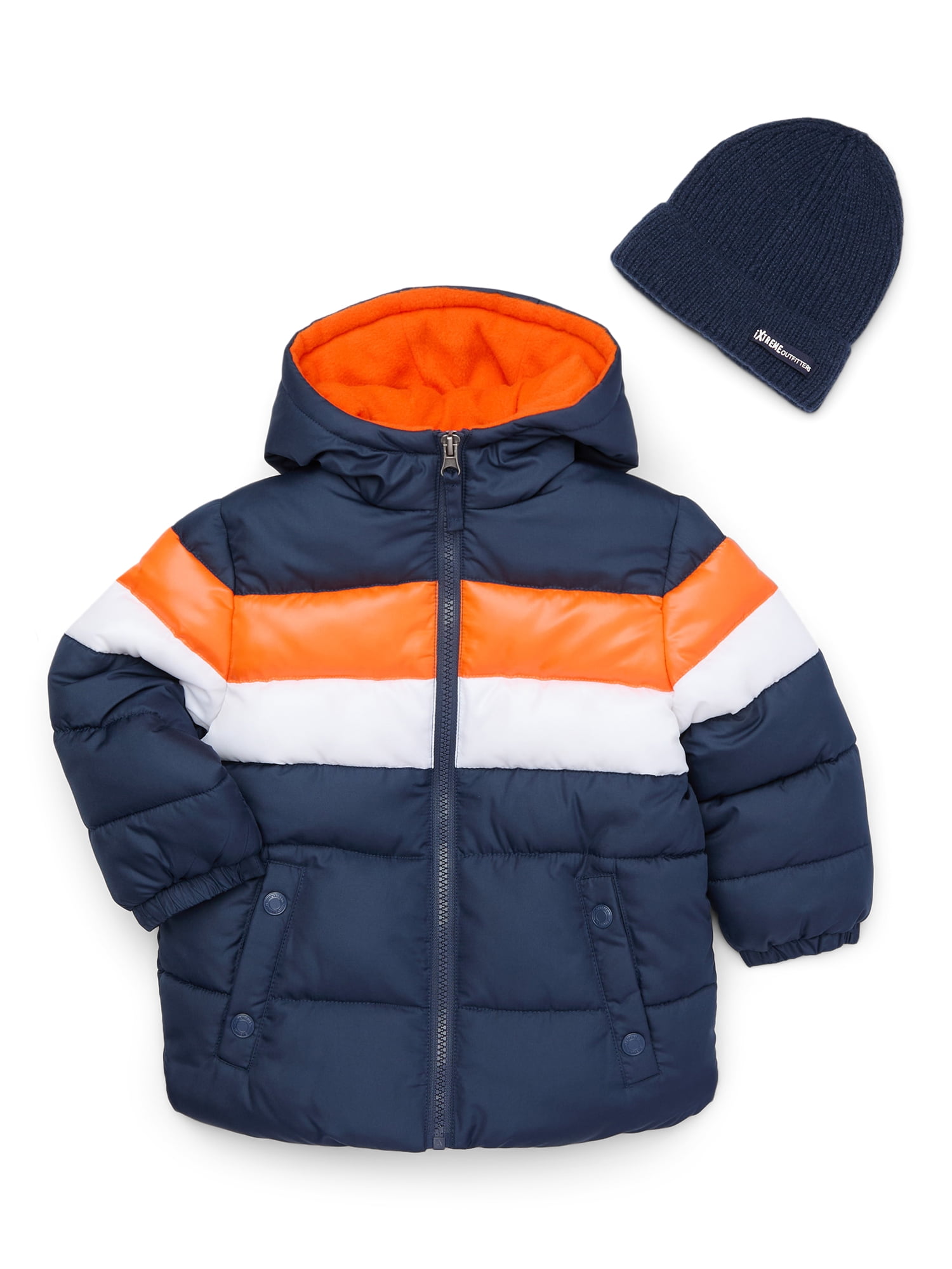 lxtreme Toddler Hooded Puffer Jacket and Beanie Set, Sizes 2T-4T ...