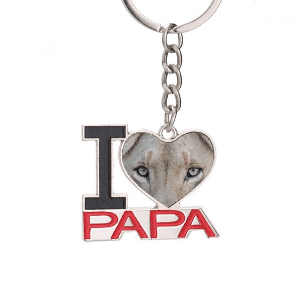m Animal White Lion Keychain Metal Keyring Holder Love PAPA Father ...
