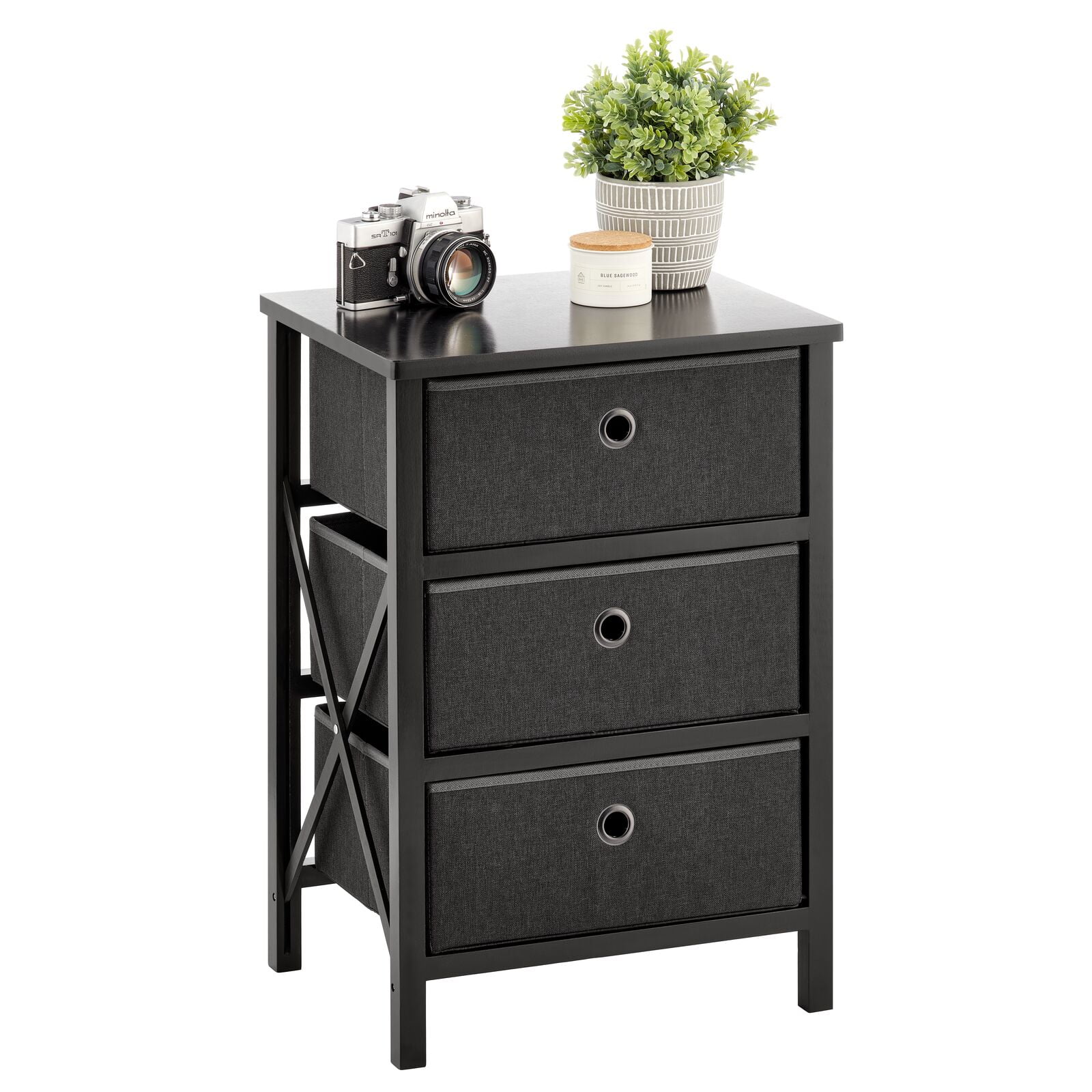 mDesign 3 Drawer Foldable Fabric and Wood Dresser Storage Unit - Black ...