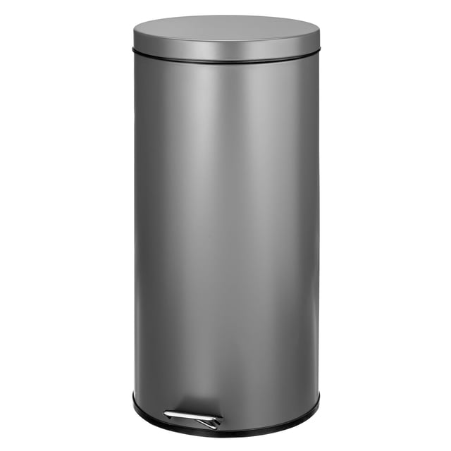 mDesign 30 Liter Round Metal Lidded Step Trash Can - Removable Liner ...