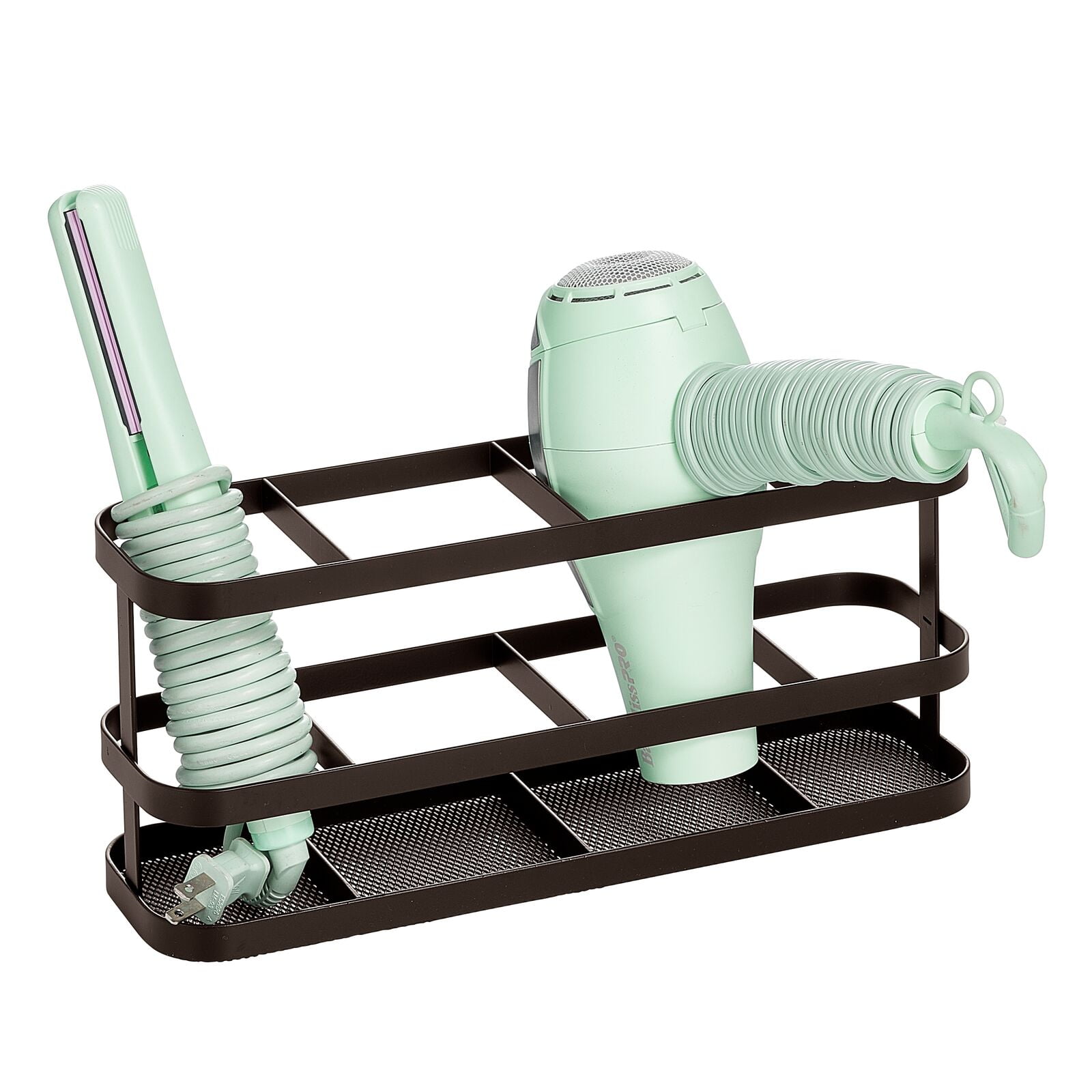 mDesign 4-Section Oval Bathroom Wall Mounted Hair Tool Storage ...