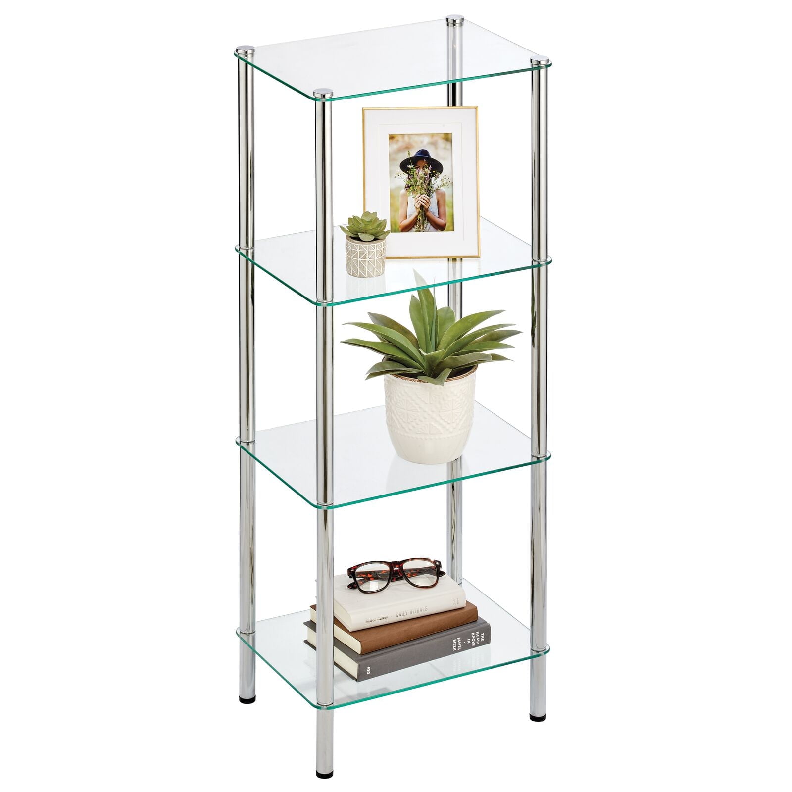 mDesign 4-Tier Glass/Metal Standing Shelf Organizer Display Unit ...