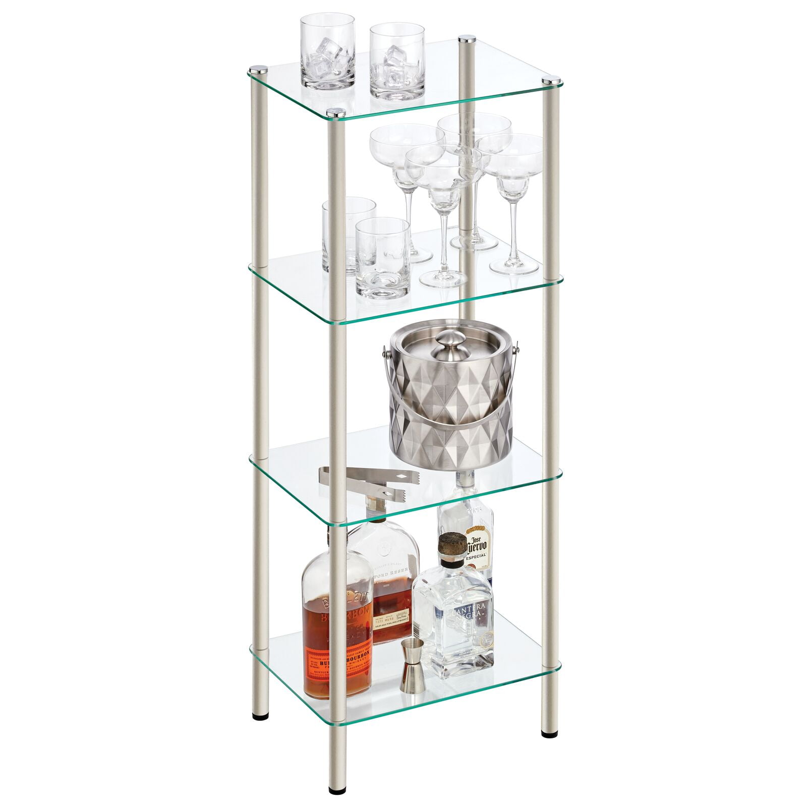 mDesign 4-Tier Glass/Metal Standing Shelf Organizer Display Unit, Satin ...