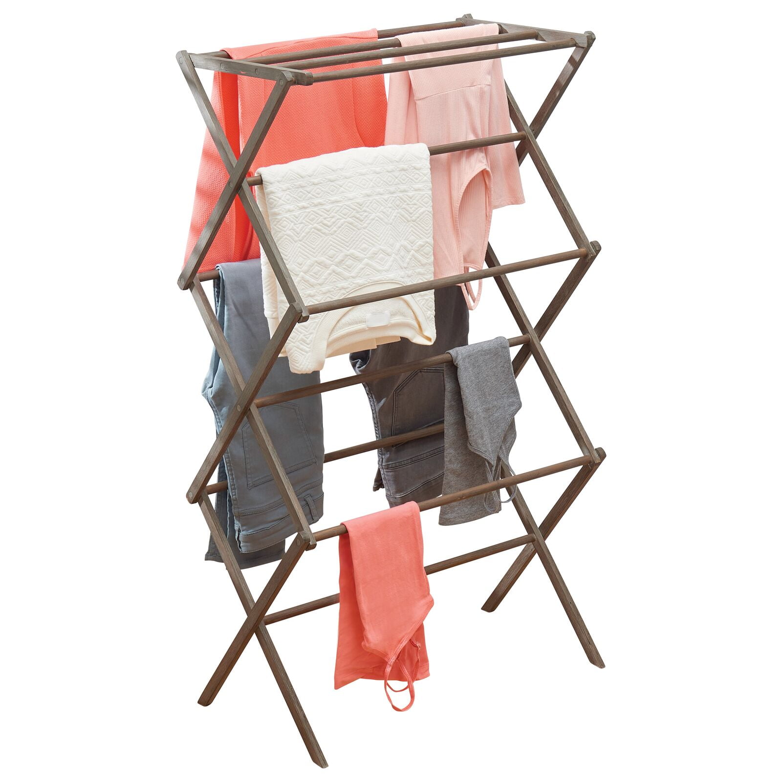 mDesign Bamboo Clothes Drying Rack, Foldable Wooden Laundry Drying Rack ...