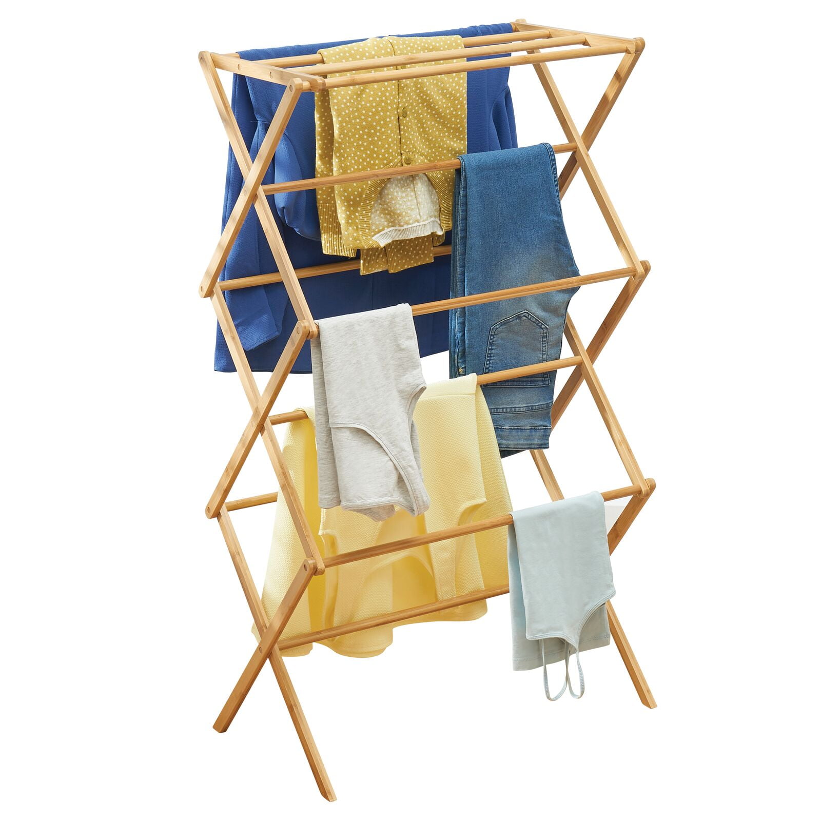 mDesign Bamboo Clothes Drying Rack, Foldable Wooden Laundry Drying Rack ...