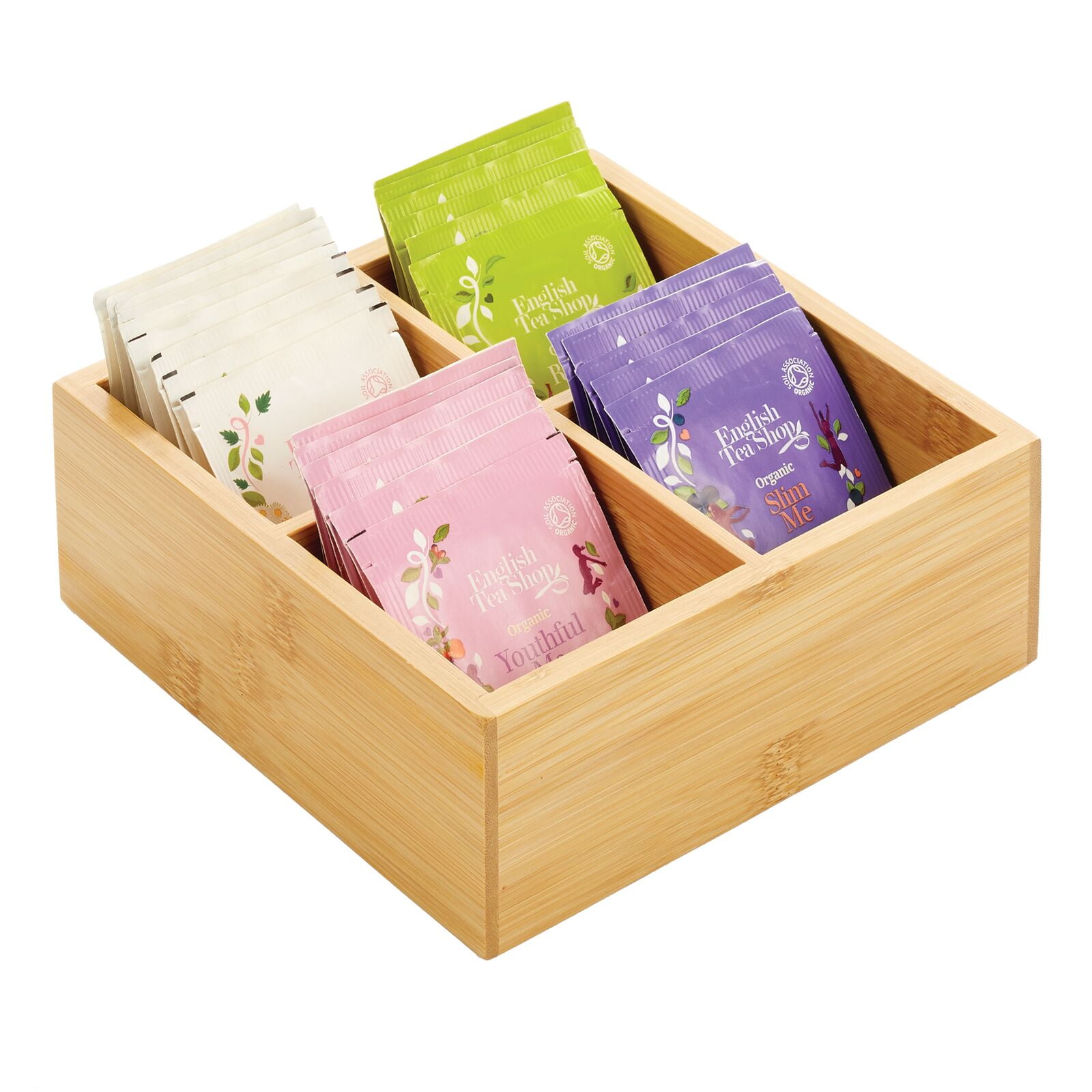 mDesign Bamboo Divided Kitchen Storage Bin Container Crate Box, Natural ...