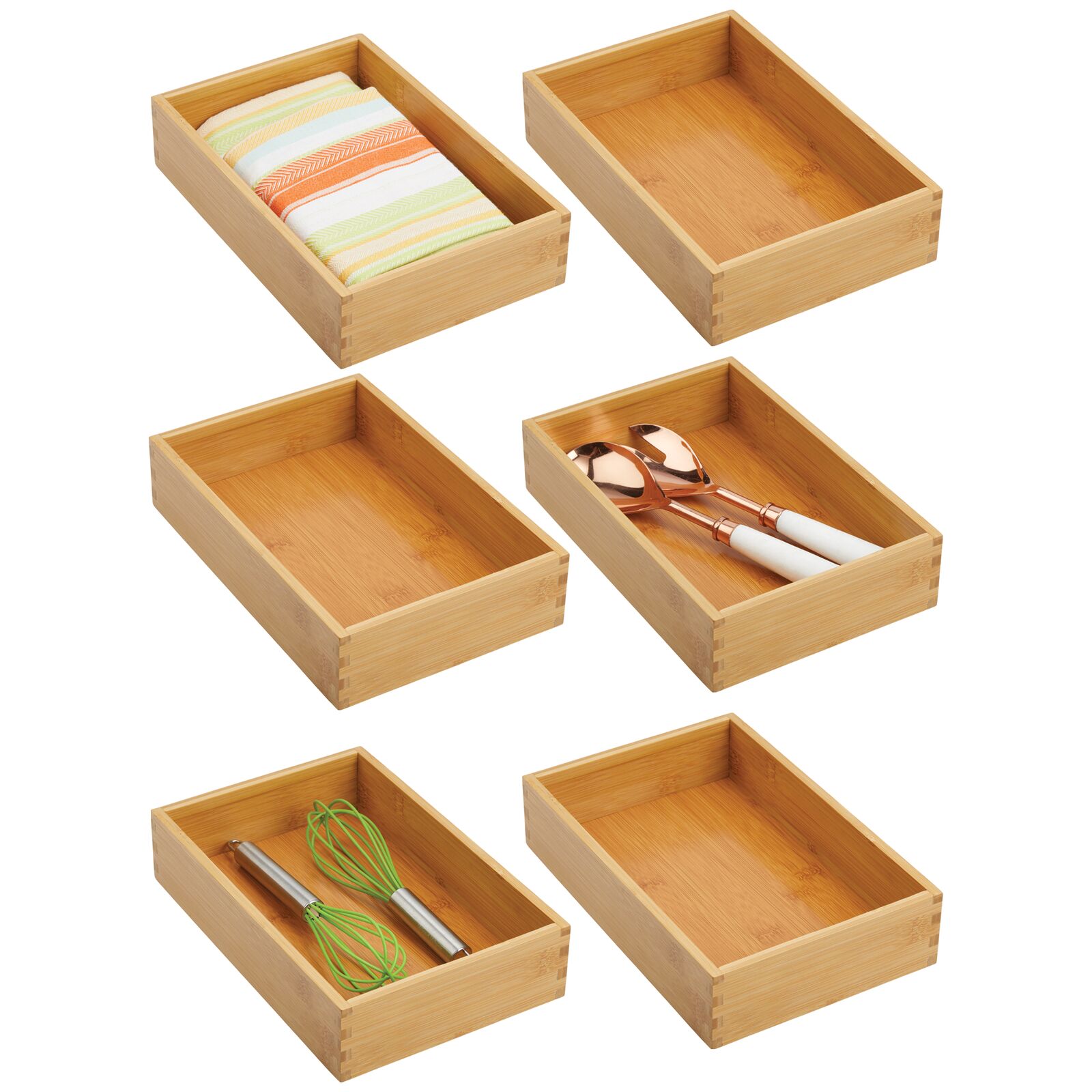 mDesign Bamboo Drawer Organizer Tray for Kitchen Storage - 6 Pack ...