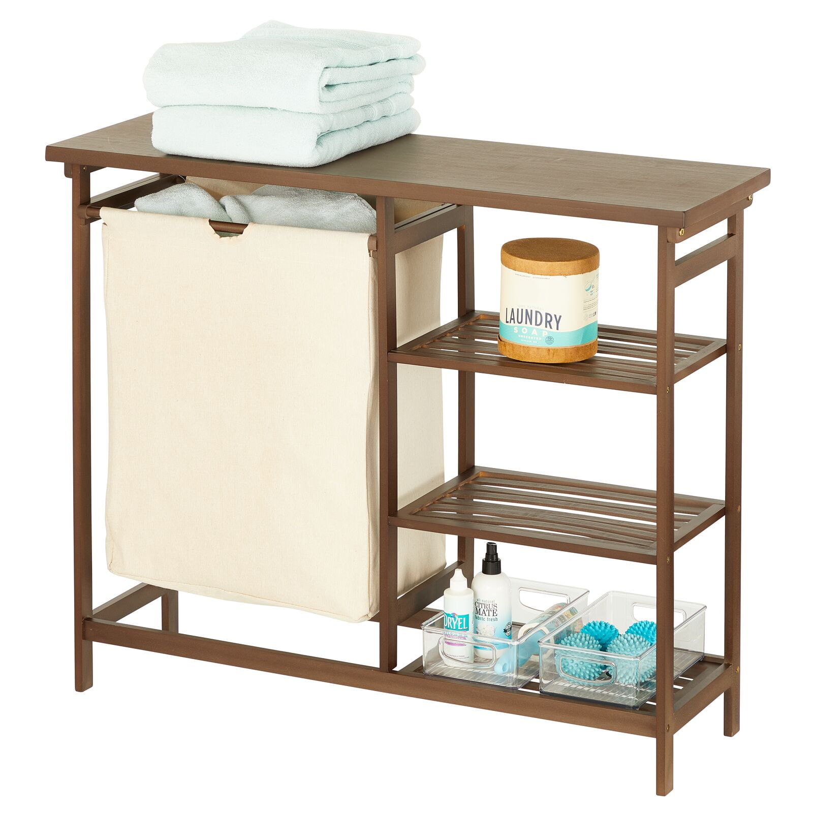 mDesign Bamboo Freestanding Laundry Furniture Storage & Hamper ...