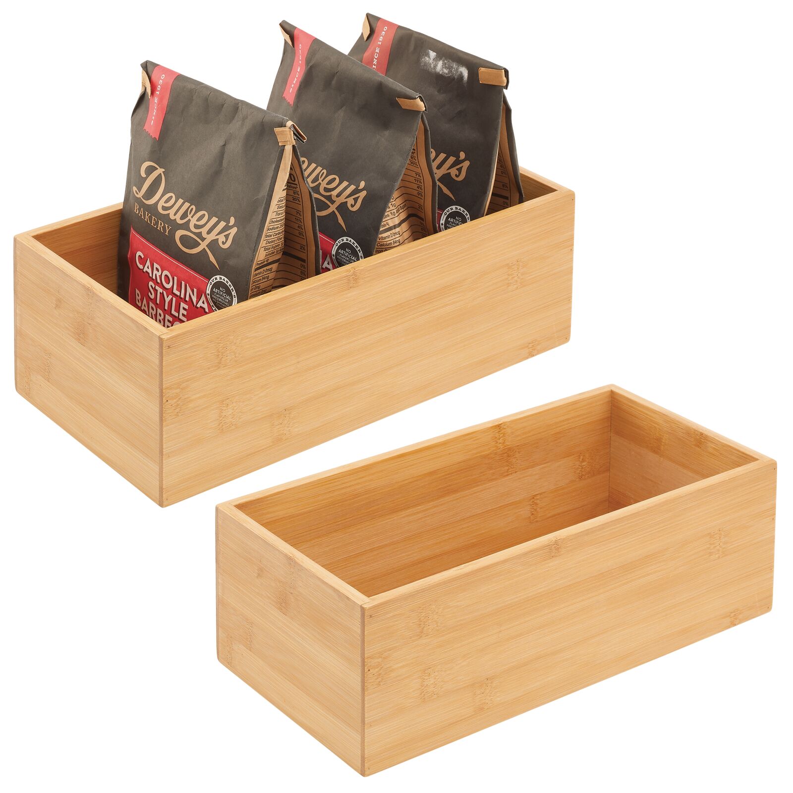 mDesign Bamboo Kitchen Organizer Set, Pantry Storage Boxes, Natural - 2 ...