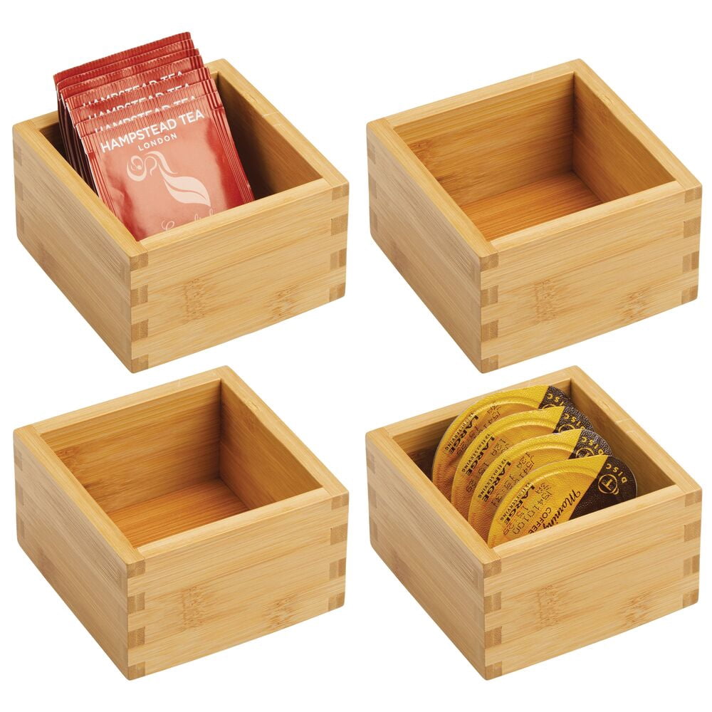mDesign Bamboo Kitchen Storage Bin Container Crate Box, 4 Pack, Natural ...