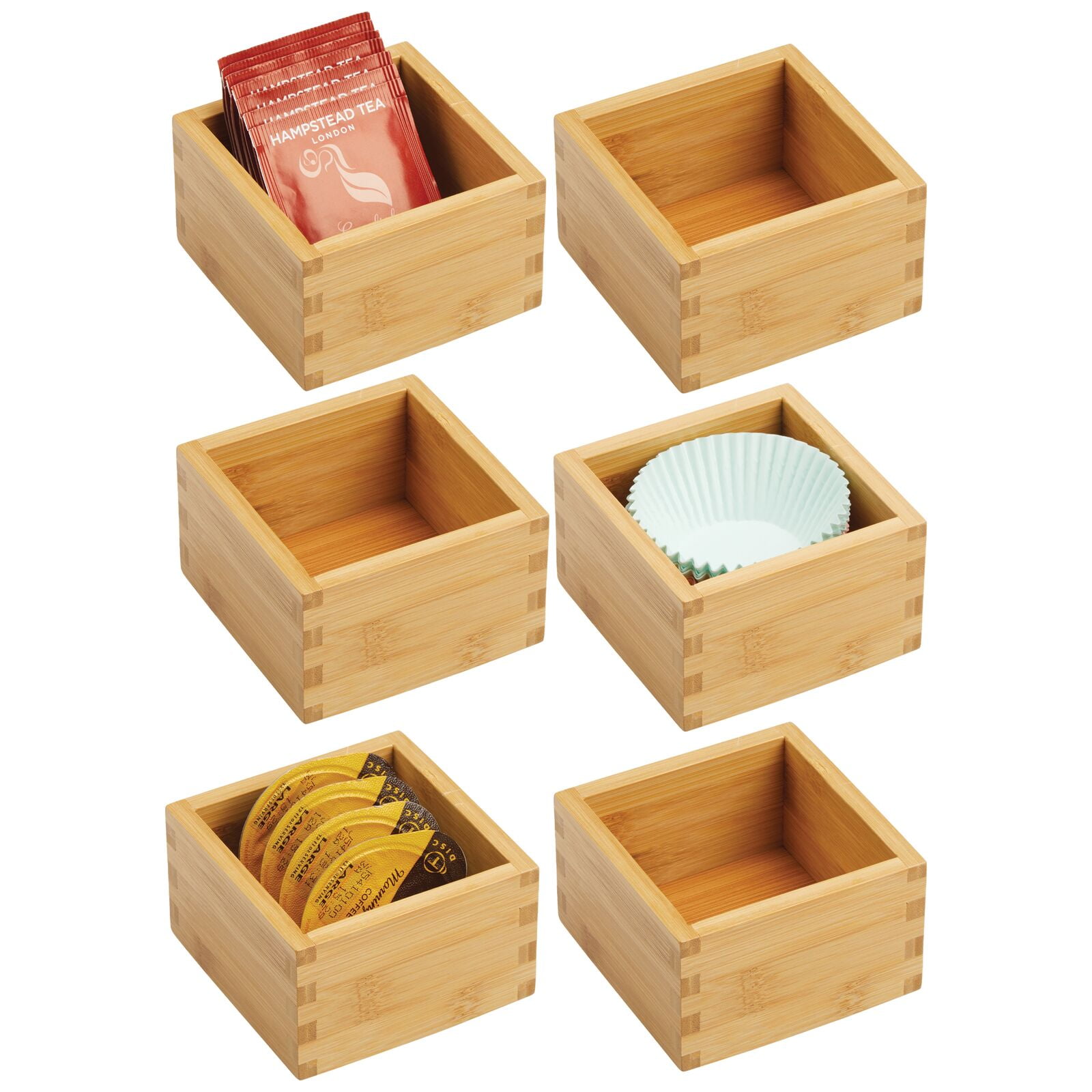 mDesign Bamboo Kitchen Storage Bin Container Crate Box, 6 Pack, Natural ...