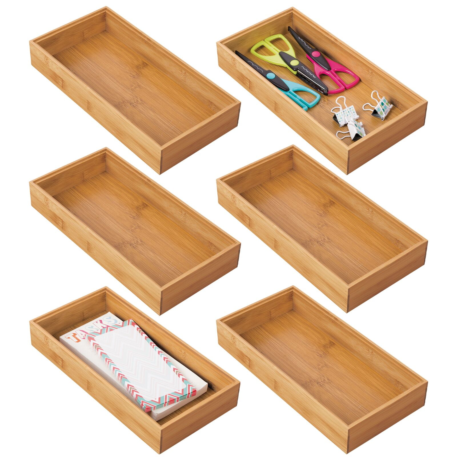 mDesign Bamboo Office Cabinet Drawer Organizer Tray - 6 Pack - Natural ...