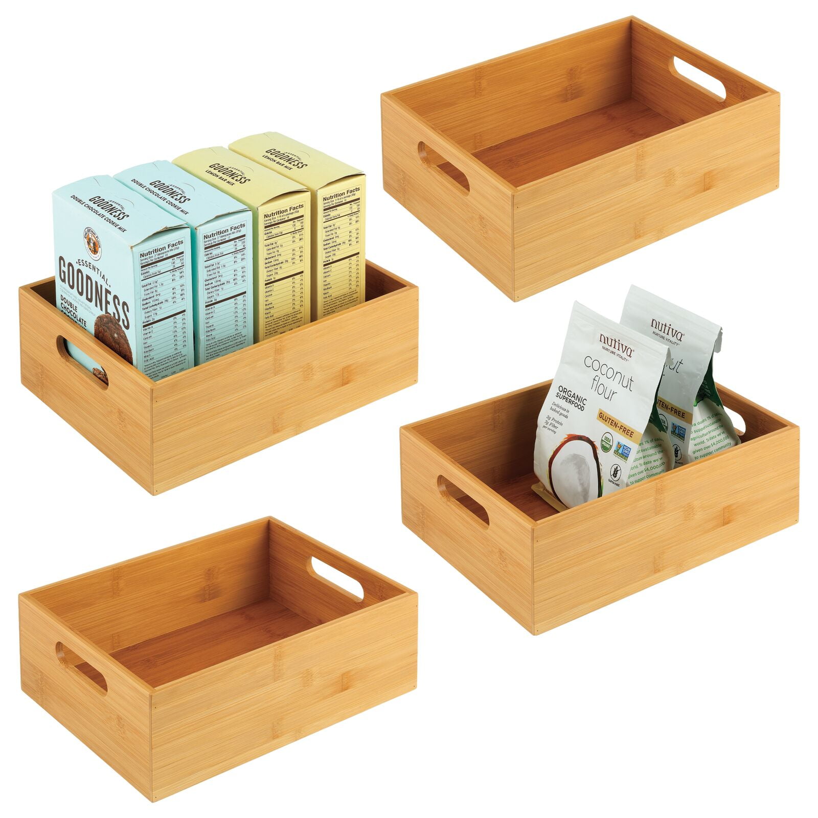 mDesign Bamboo Organizer Storage Bin with Handles for Kitchen - 4 Pack ...