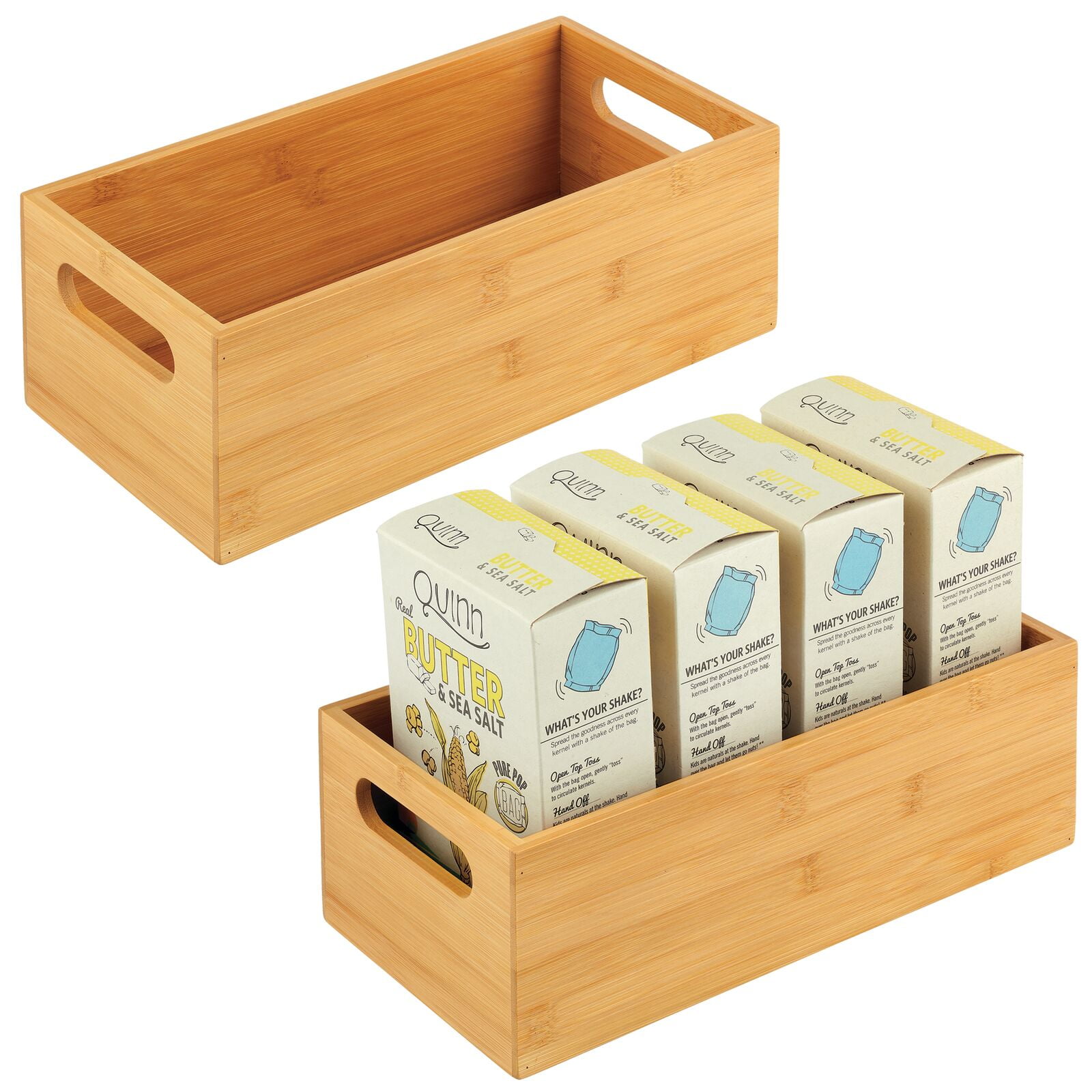 mDesign Kitchen Storage Organizer, Bamboo Pantry Bin Box with Built-In ...