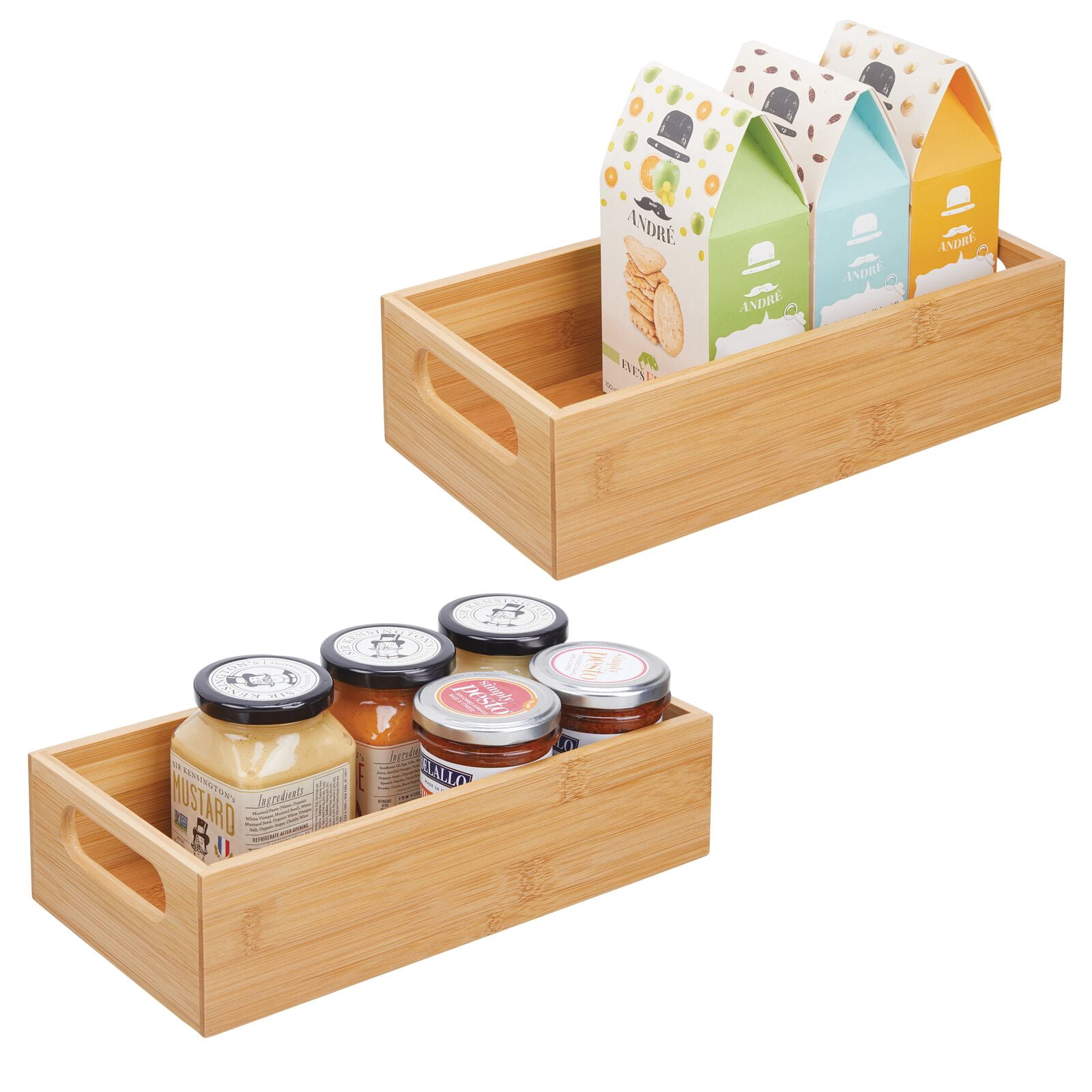 mDesign Bamboo Pantry Organizer Container Bin with Handles, 2 Pack ...