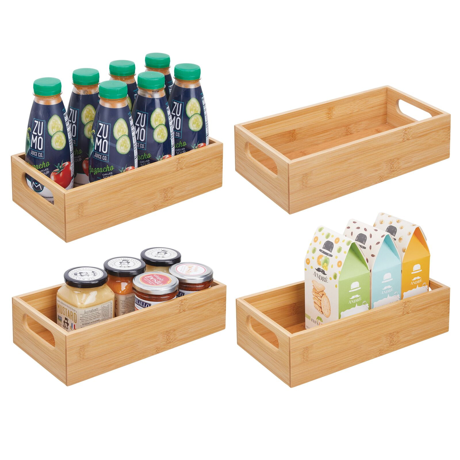 mDesign Bamboo Pantry Organizer Container Bin with Handles, 4 Pack ...