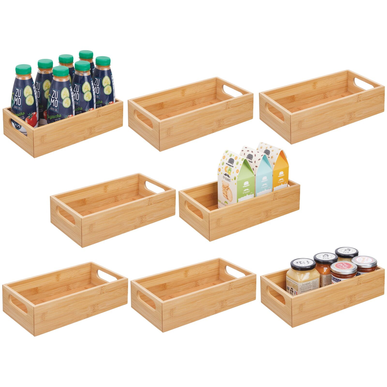mDesign Bamboo Pantry Organizer Container Bin with Handles, 8 Pack ...