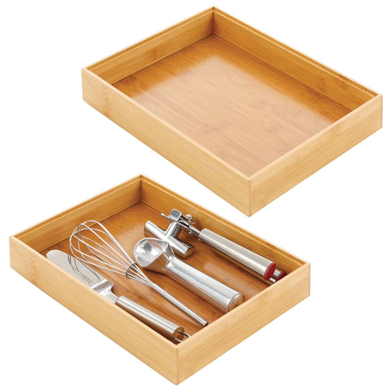 Mdesign Bamboo Stackable Kitchen Drawer Organizer Bin Box Tray 2 Pack